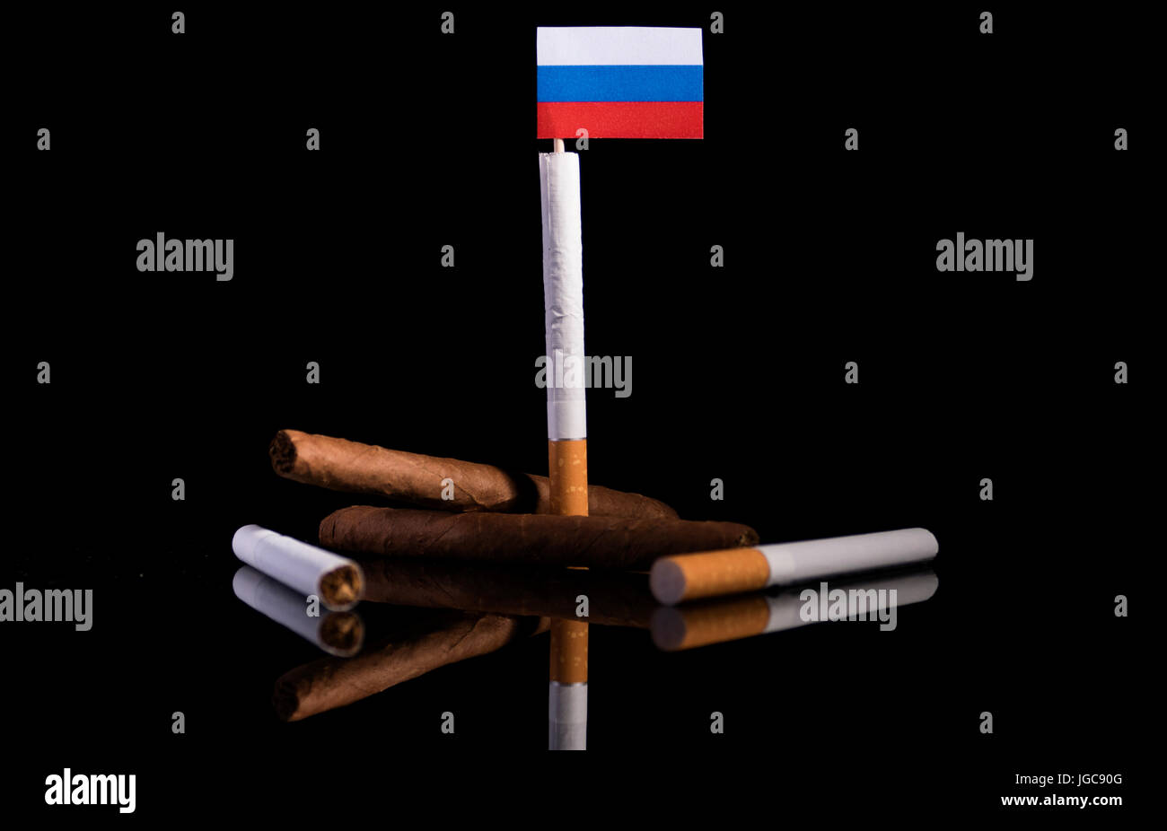 Russian flag with cigarettes and cigars. Tobacco Industry concept Stock ...