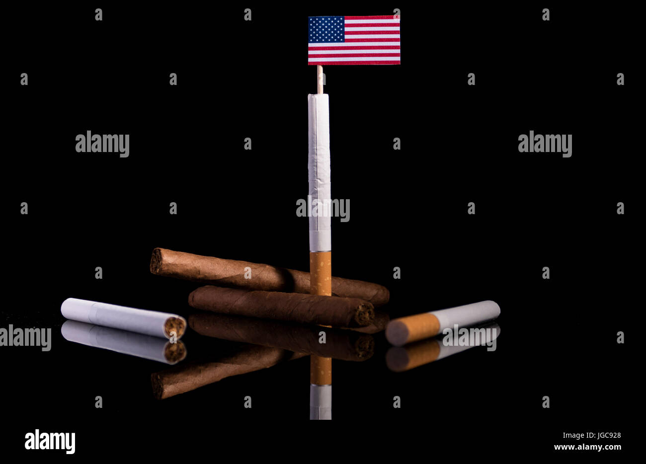 USA flag with cigarettes and cigars. Tobacco Industry concept Stock ...