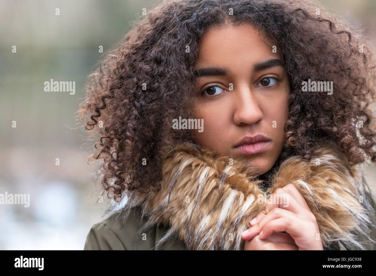 Beautiful mixed race African American girl teenager female young woman ...