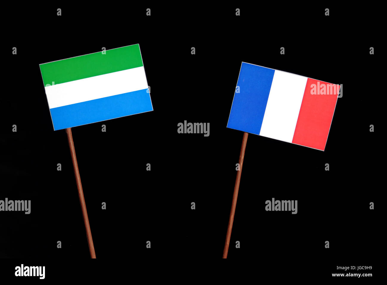 Sierra Leone flag with French flag isolated on black background Stock ...