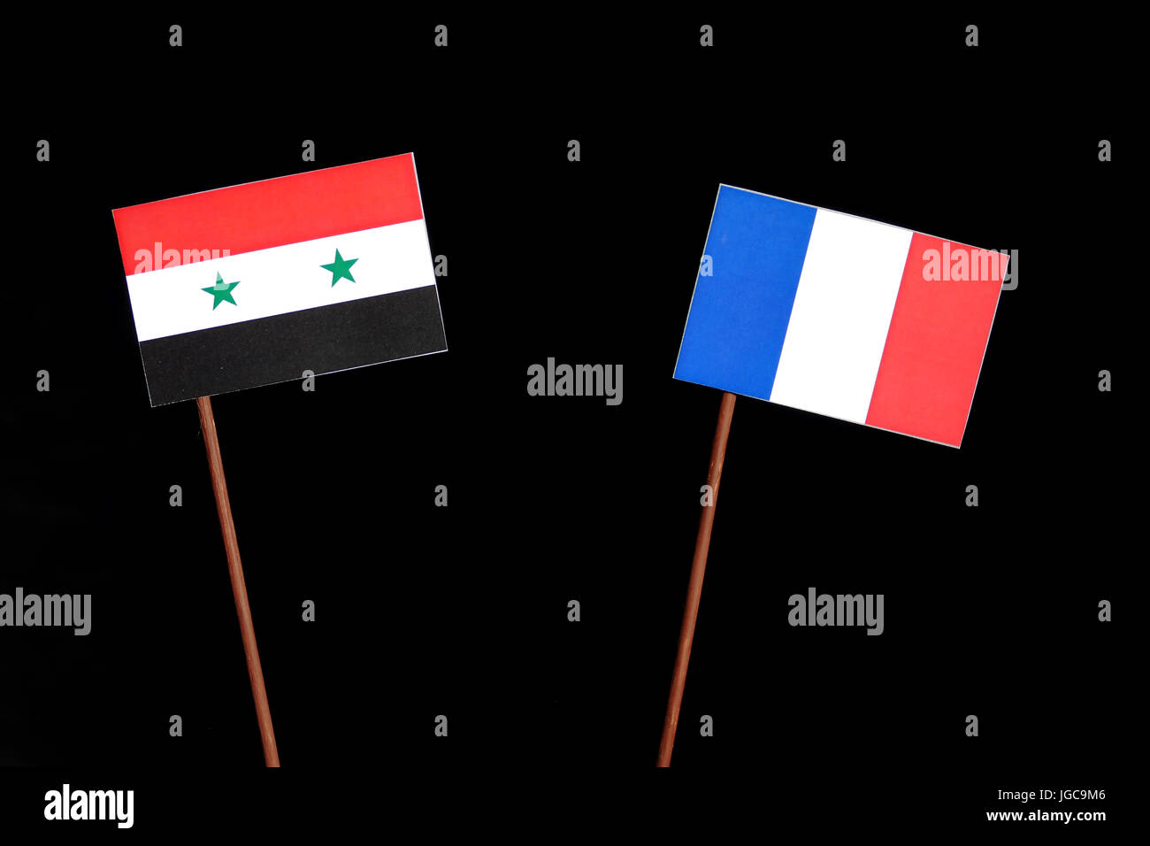 Syrian flag with French flag isolated on black background Stock Photo ...