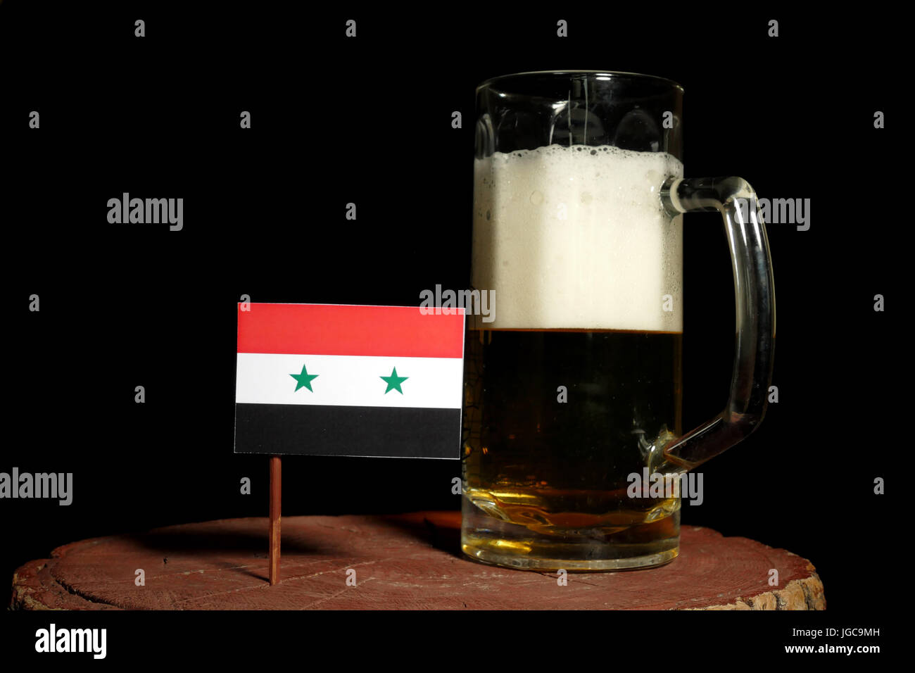 Syrian flag with beer mug isolated on black background Stock Photo - Alamy