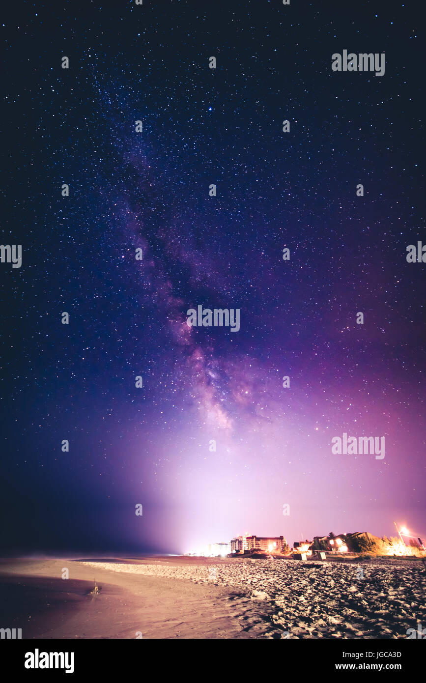 Bethany Beach, Delaware at night with the Milky Way in a starry sky ...