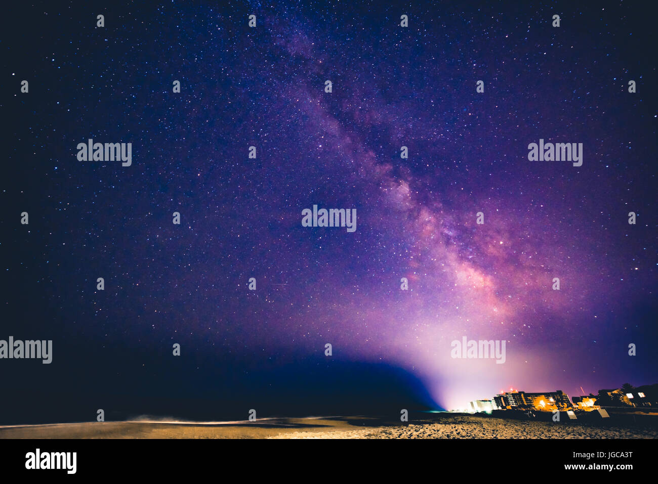 Night scene at Bethany Beach, Delaware with the Milky Way positioned ...
