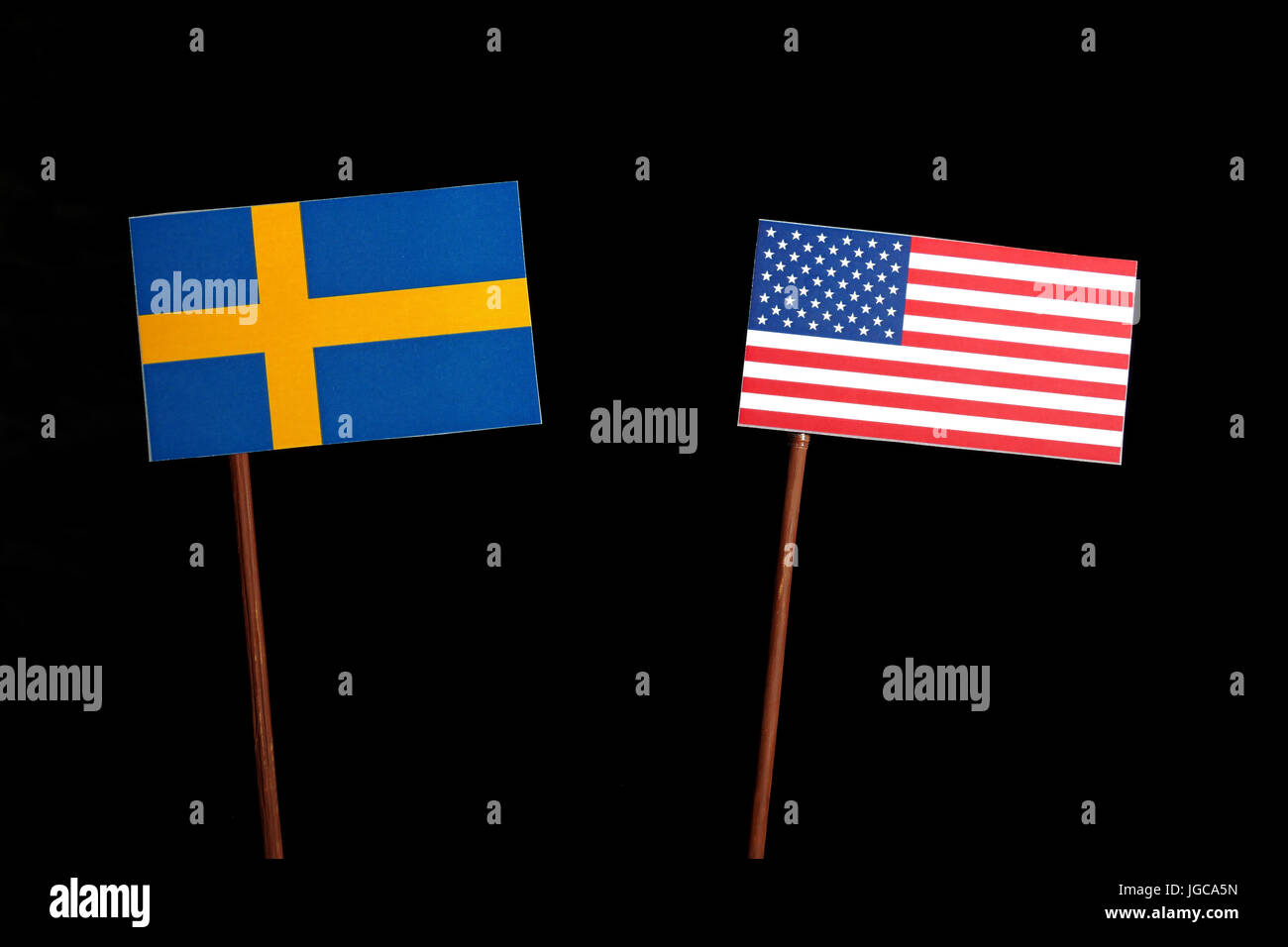 Swedish flag with USA flag isolated on black background Stock Photo - Alamy