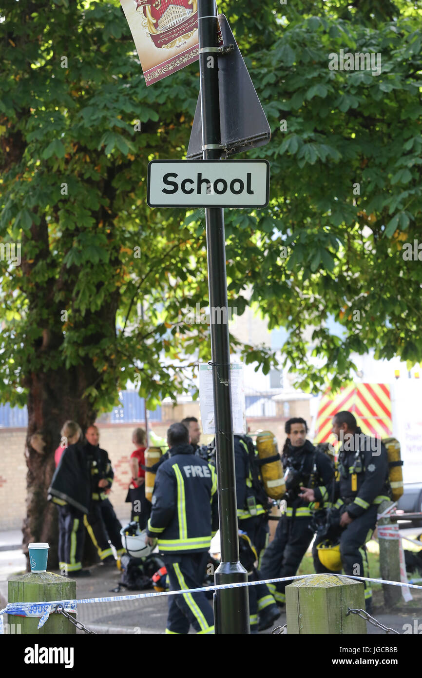 Hackney. London. 5 July 2017 - Aftermath of a blaze at Jewish faith ...
