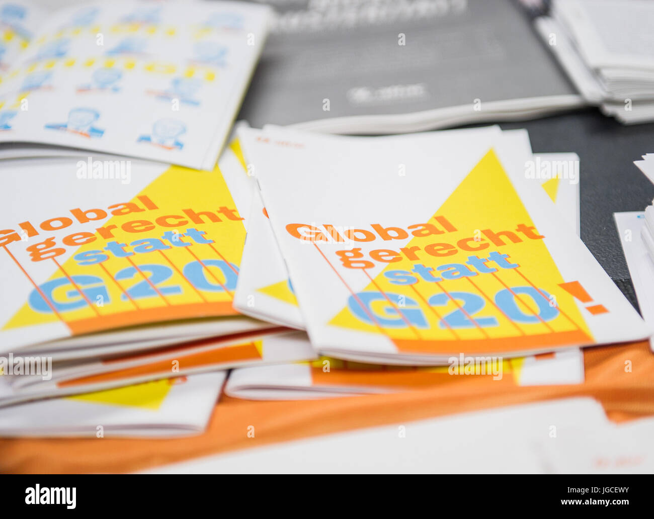 Hamburg, Germany. 5th July, 2017. Leaflets saying 'Gerecht statt G20 ...