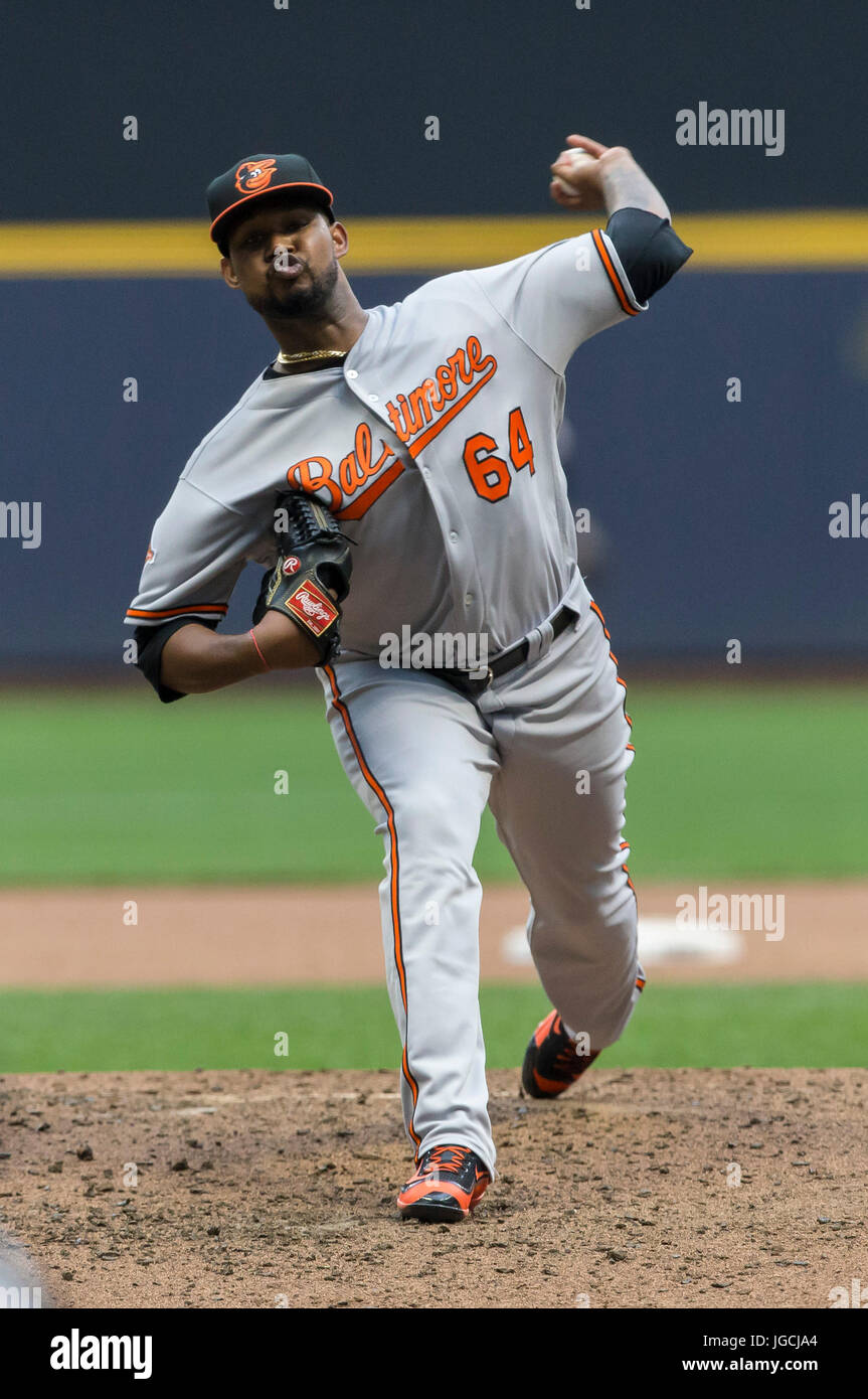 Milwaukee, WI, USA. 05th July, 2017. Baltimore Orioles relief pitcher ...