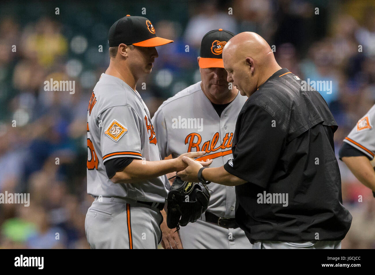 Milwaukee, WI, USA. 05th July, 2017. Baltimore Orioles relief pitcher ...