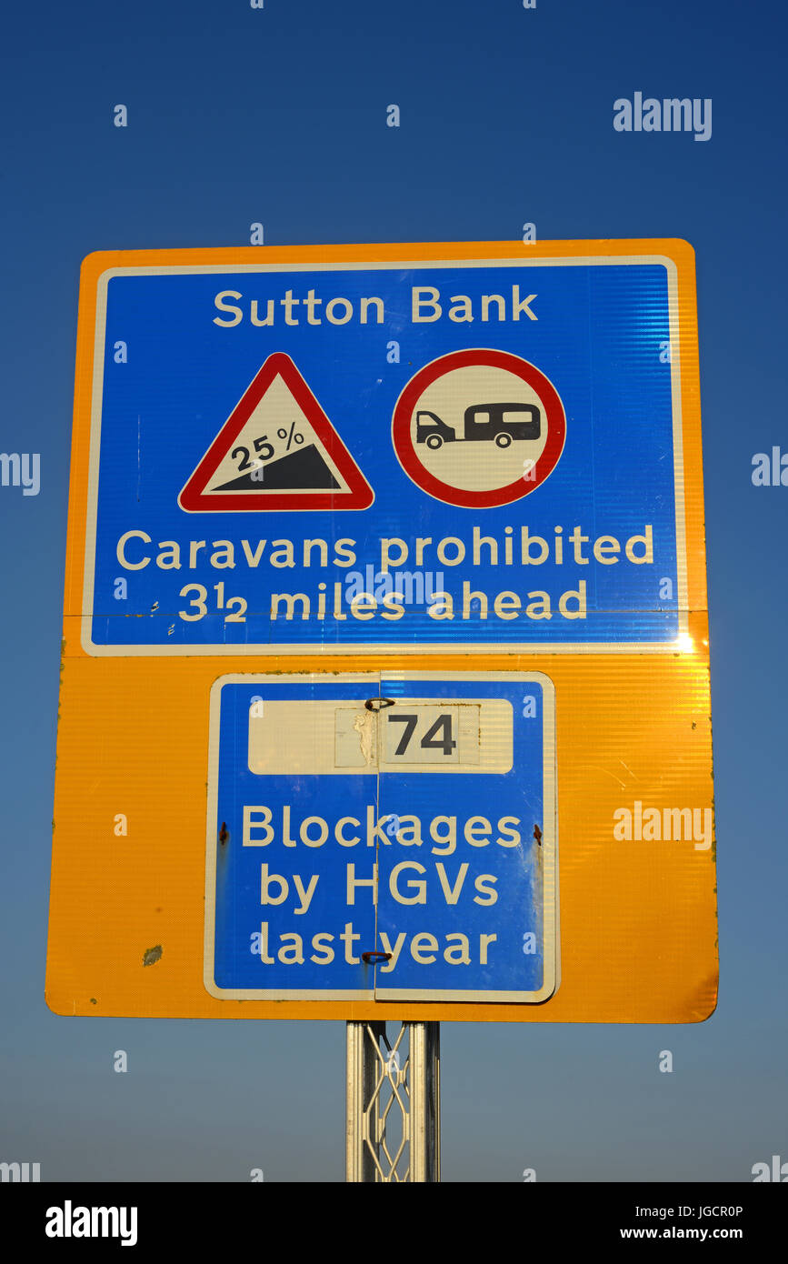 caravans prohibited and warning for hgv drivers of very steep hill ...