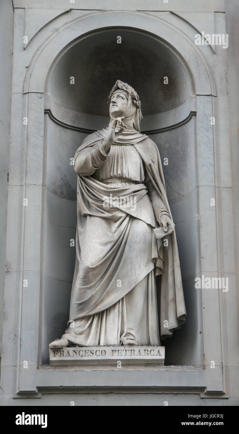 Francesco Petrarca statue form facade of Uffici gallery Stock Photo - Alamy