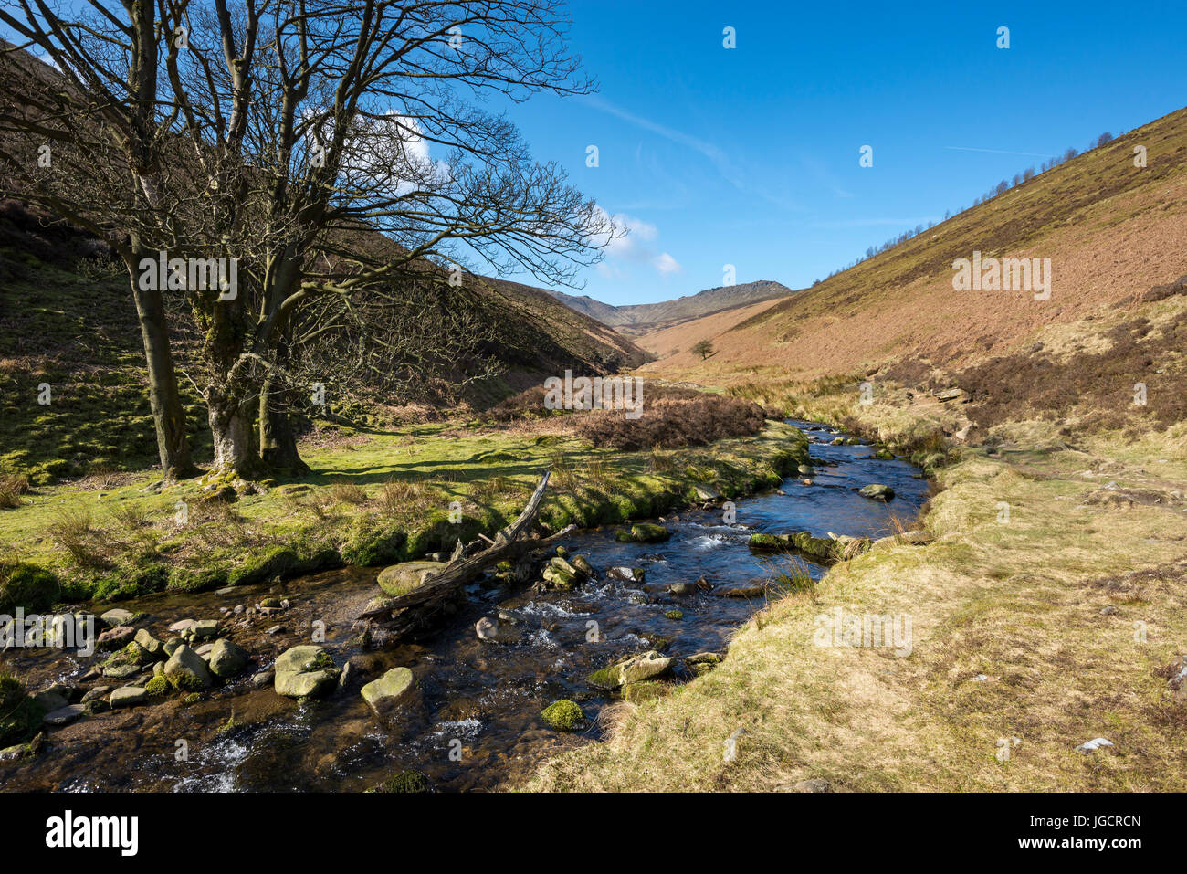 Walk along the stream at Fairbrook in the Peak District. View to ...