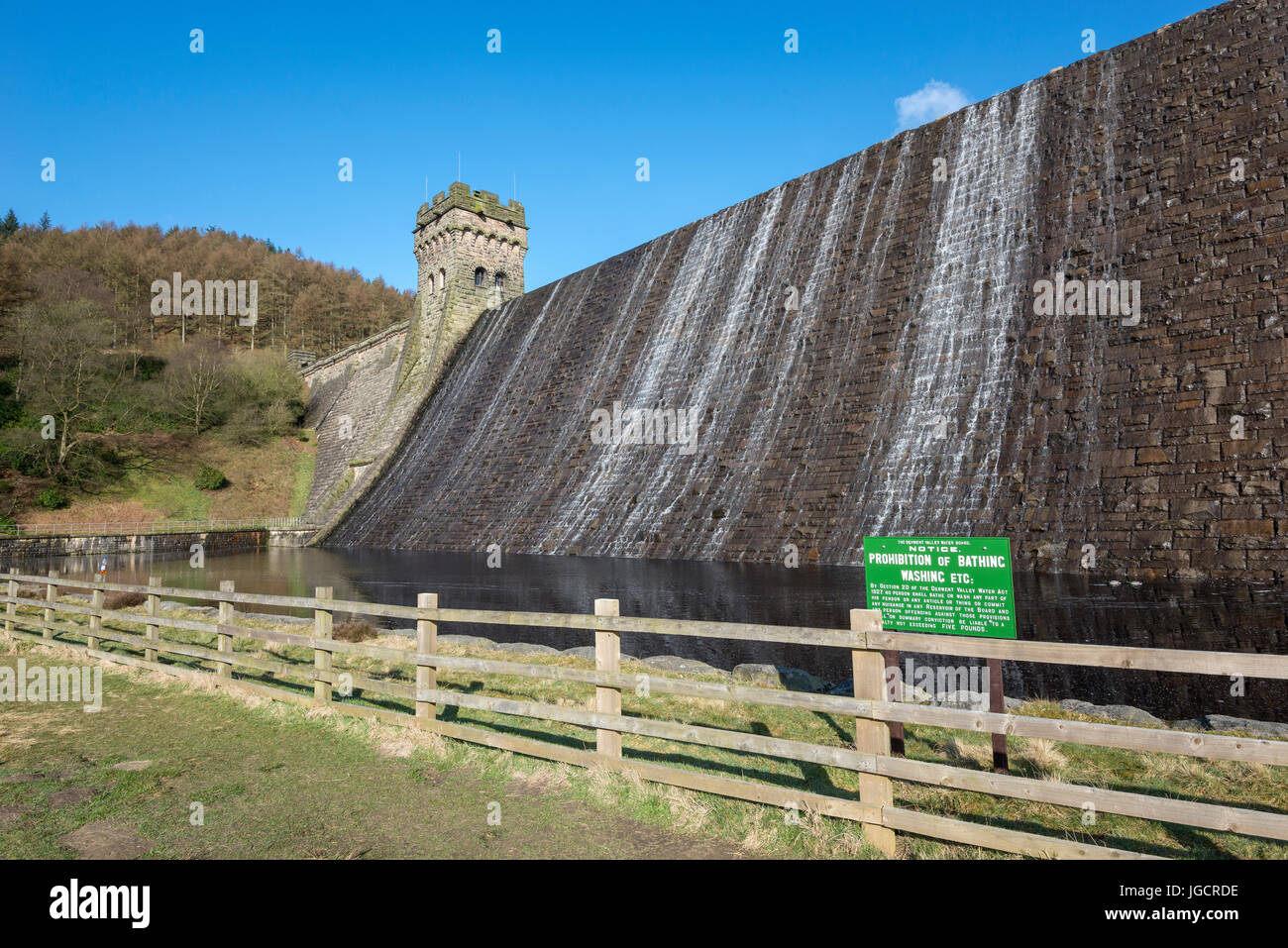 Old sign below the dam at Derwent reservoir in the Peak District ...