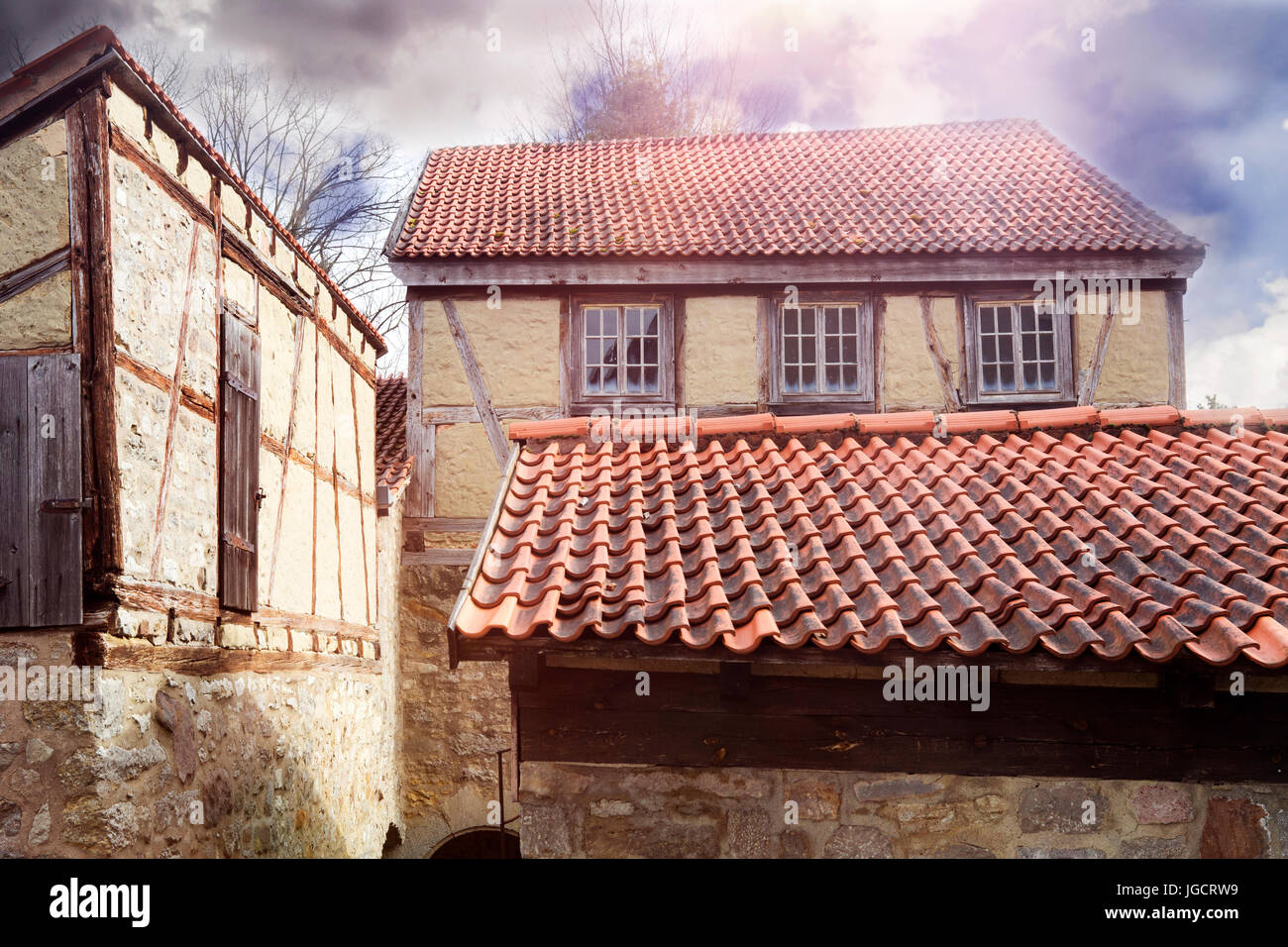 closeup of old medieval houses and red roof tiles Stock Photo - Alamy