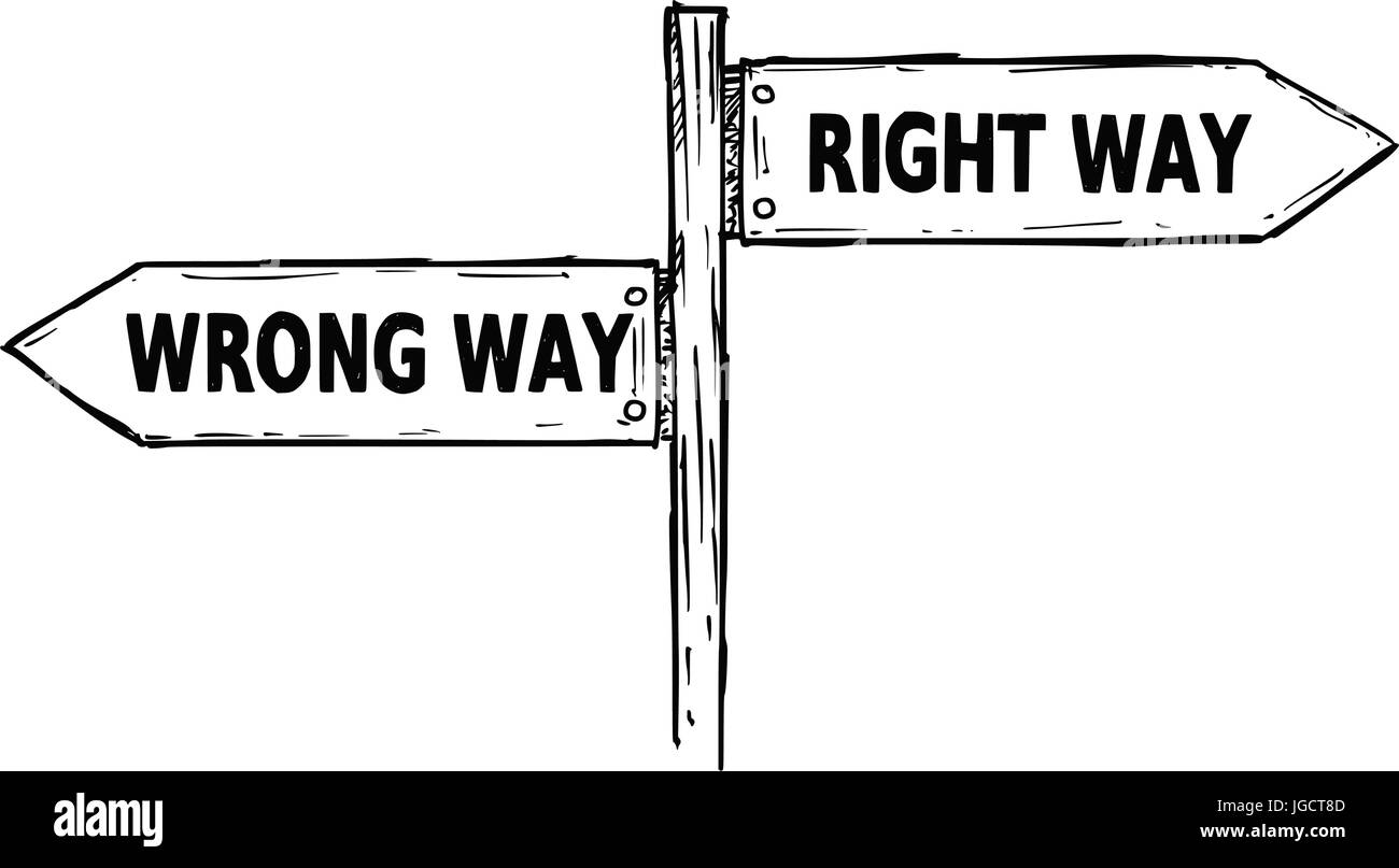 Vector cartoon doodle hand drawn crossroad wooden direction sign with ...