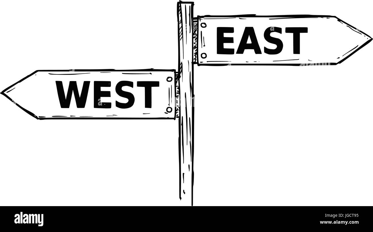 Vector cartoon doodle hand drawn crossroad wooden direction sign with ...