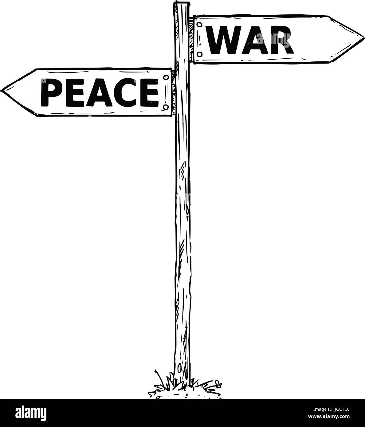 Vector cartoon doodle hand drawn crossroad wooden direction sign with ...