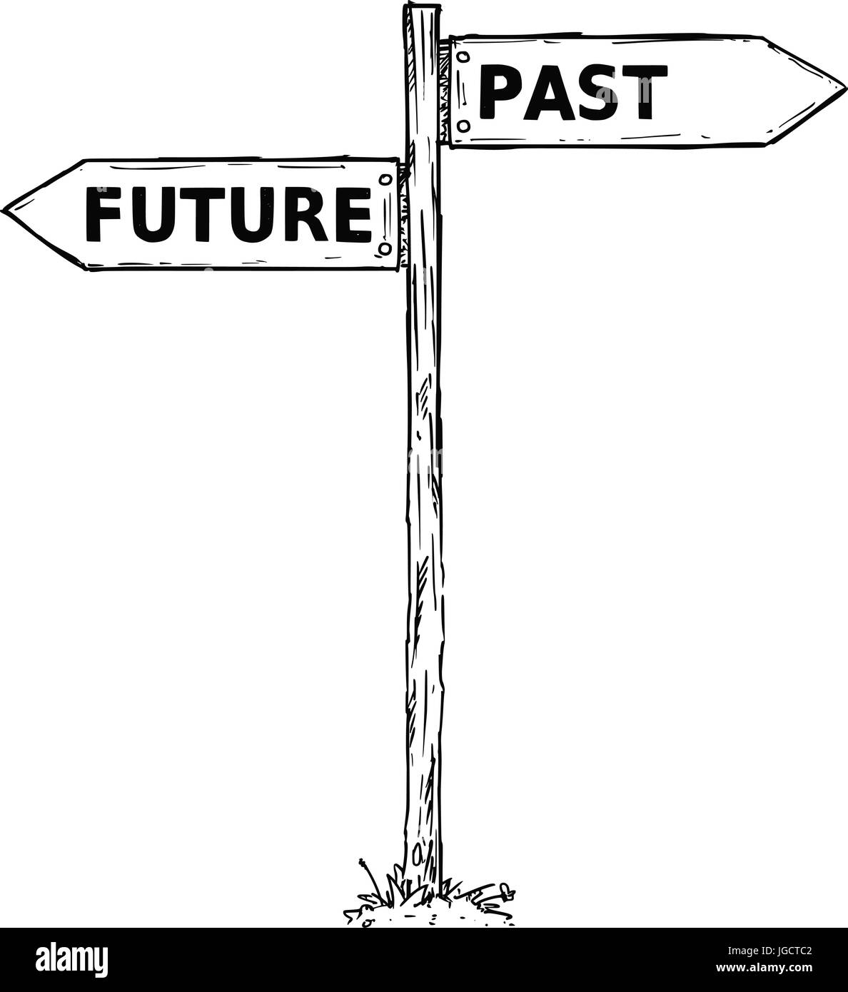 Vector cartoon doodle hand drawn crossroad wooden direction sign with ...