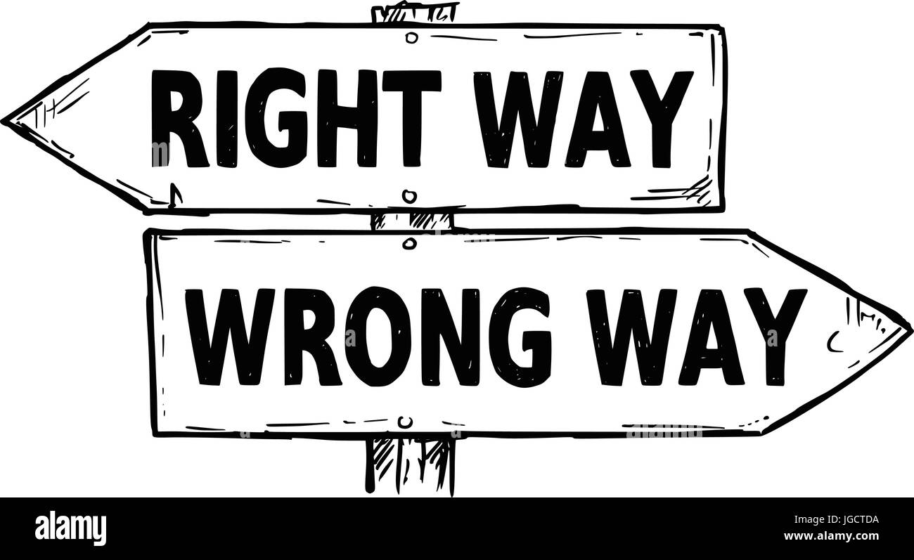 Vector cartoon doodle hand drawn crossroad wooden direction sign with ...