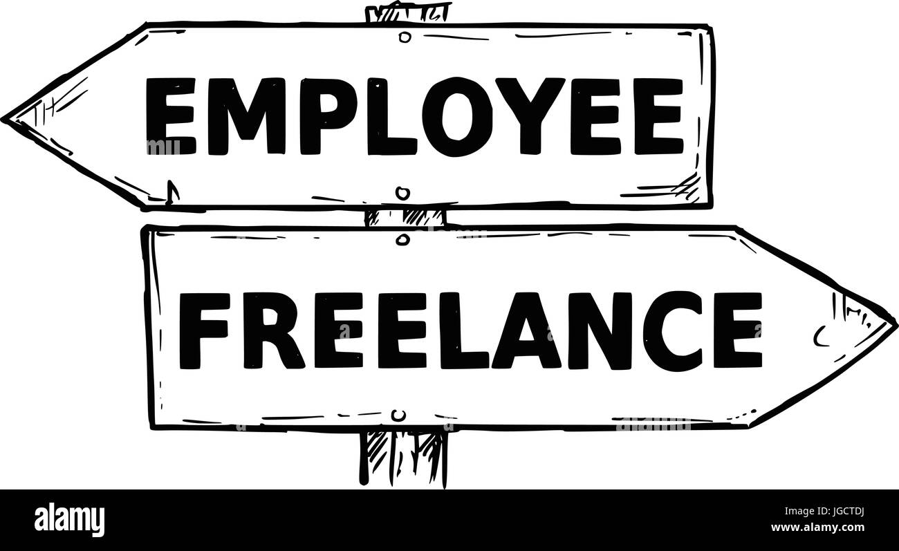 Vector cartoon doodle hand drawn crossroad wooden direction sign with ...