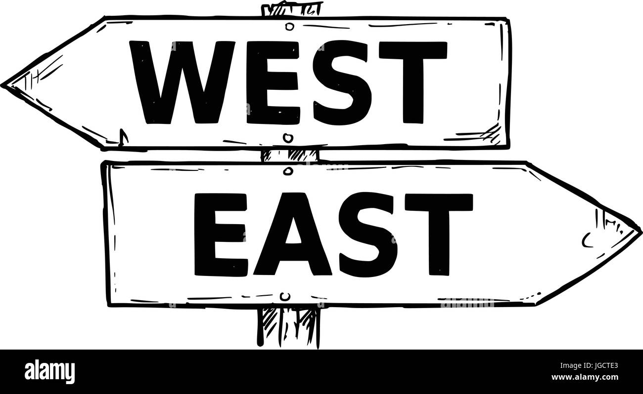 Vector cartoon doodle hand drawn crossroad wooden direction sign with ...