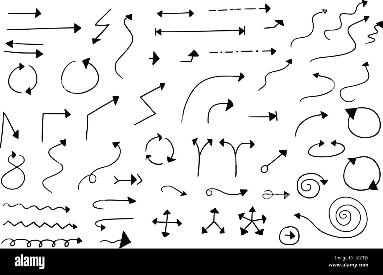 Set or collection of vector cartoon doodle hand drawn arrow symbols in ...