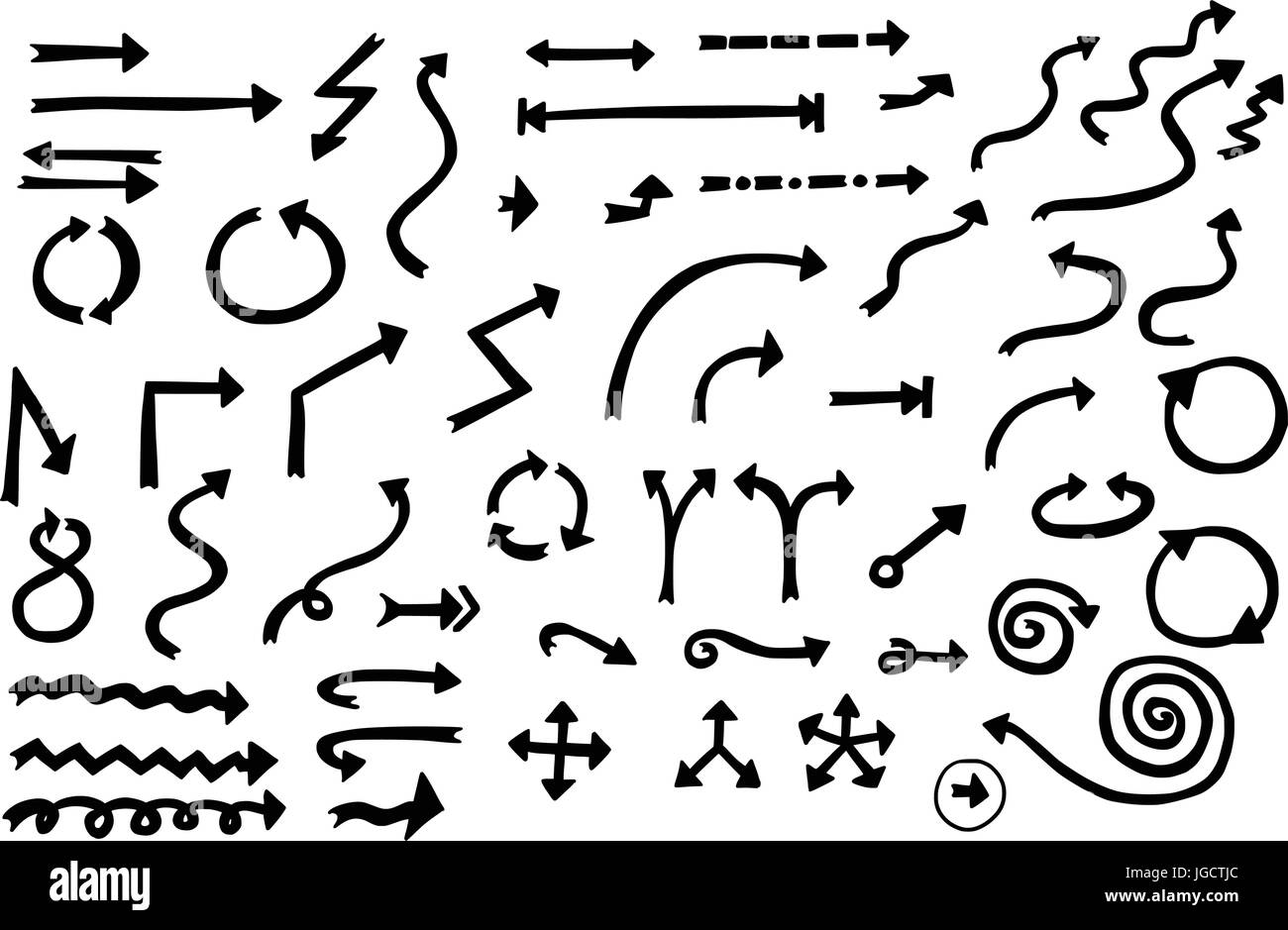 Set or collection of vector cartoon doodle hand drawn arrow symbols in ...