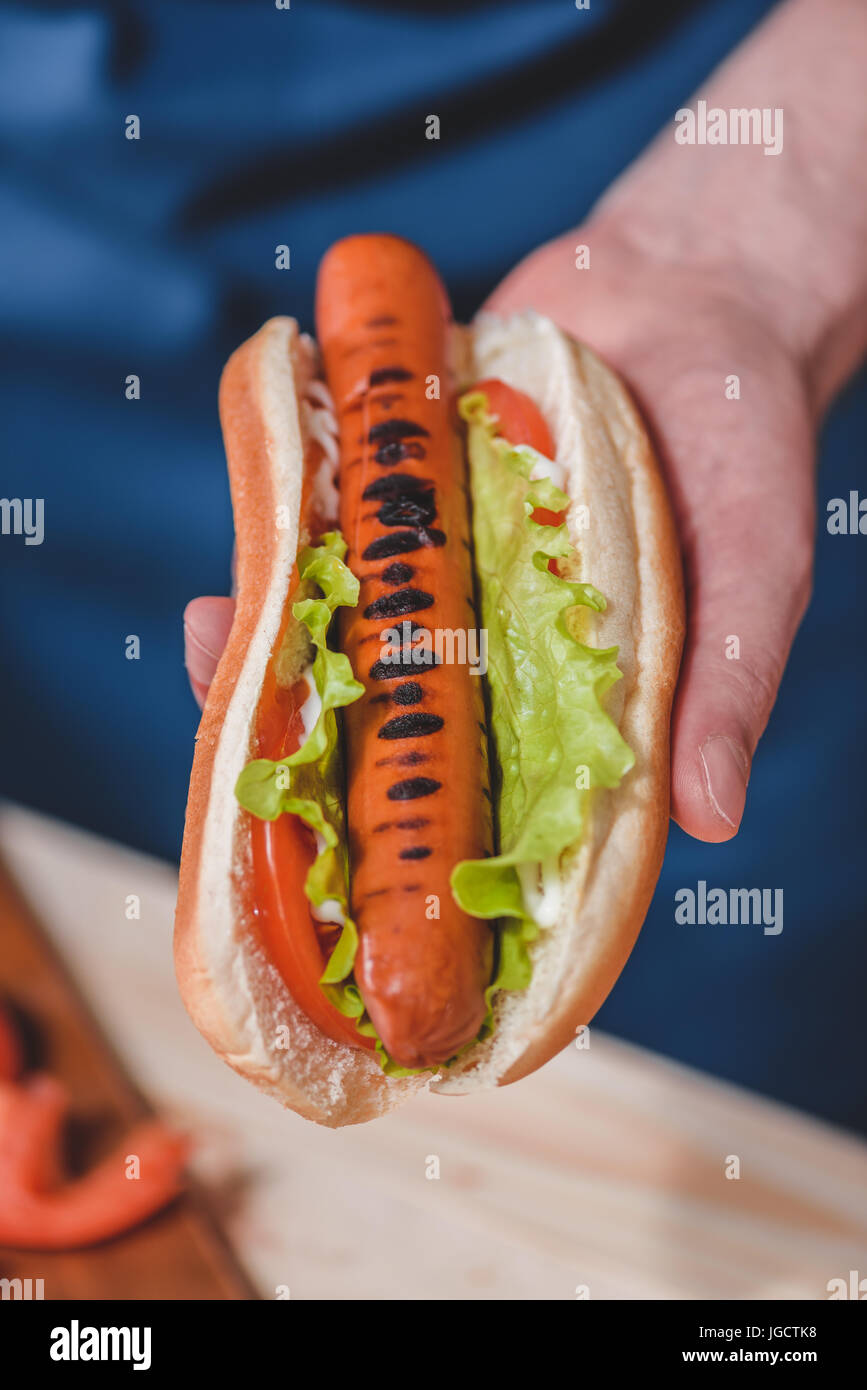 Hand holding hot dog sausage hi-res stock photography and images - Alamy