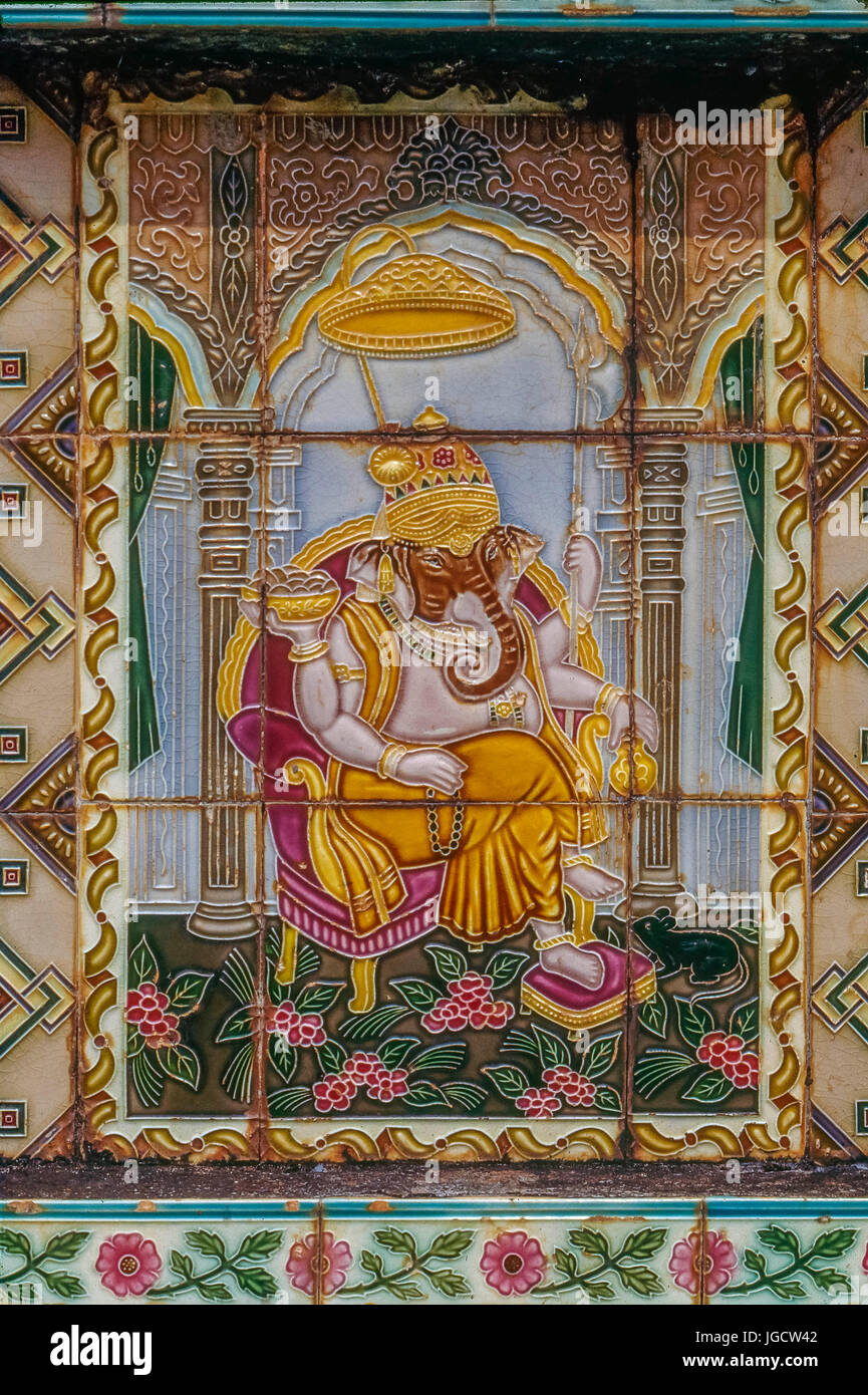 Ganpati painting on tulsi vrindavan ceramic tiles, mangeshi temple, Goa ...