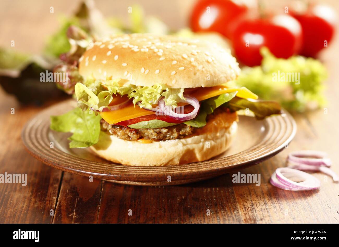 Fresh vegetarian cheeseburger with hazelnut mushroom patty Stock Photo ...