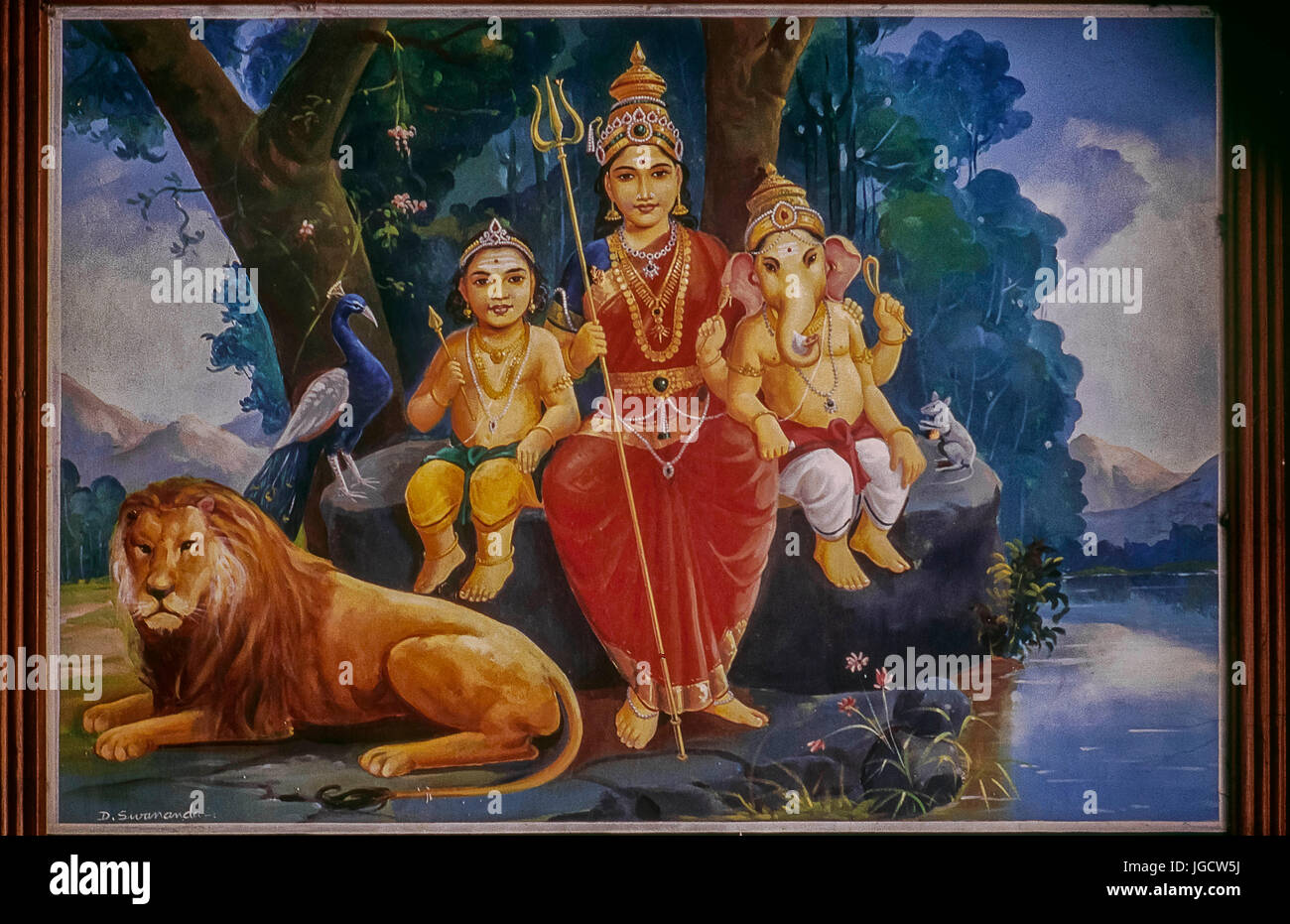 Kartikeya parvati ganesh painting, jambukeshwara temple, Tamil nadu ...