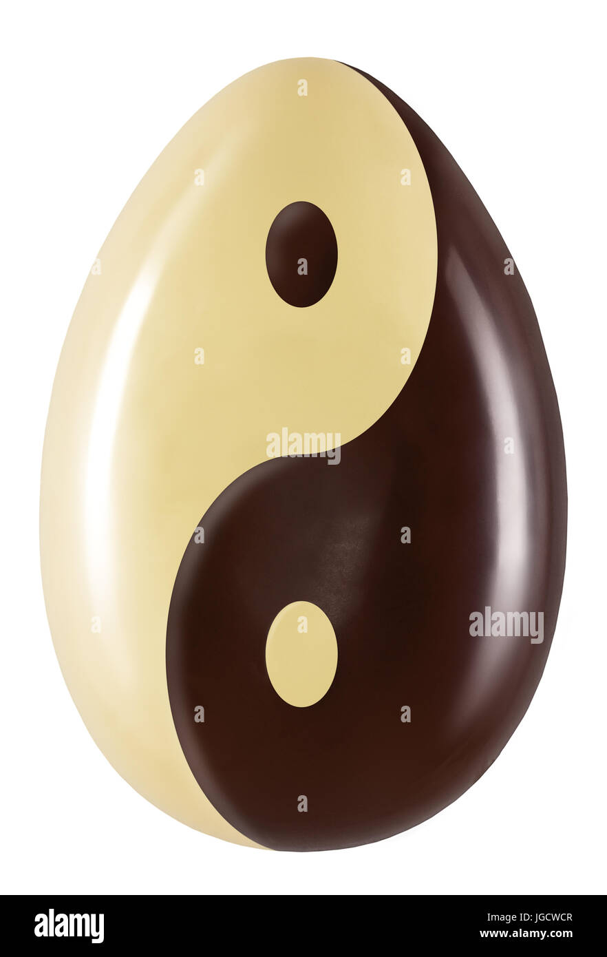 single Yin and Yang chocolate easter egg on white background Stock ...