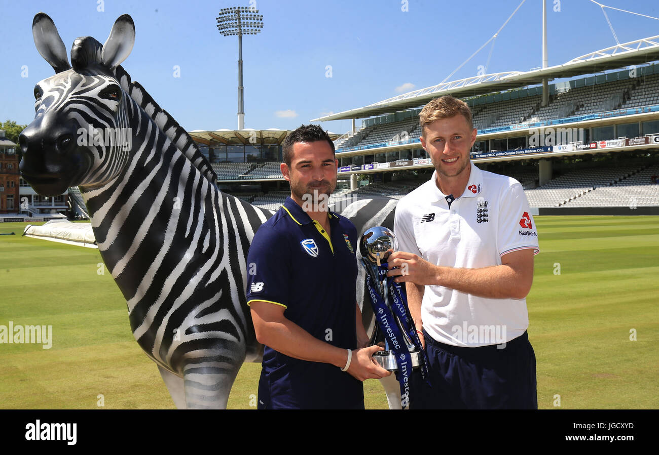 England's captain Joe Root (left) and South Africa's captain Dean Elgar ...
