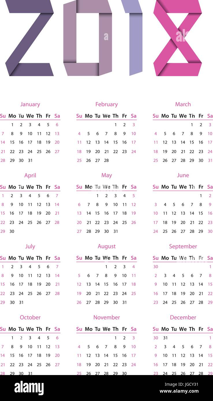 2018 calendar simple vector calendar hi-res stock photography and ...