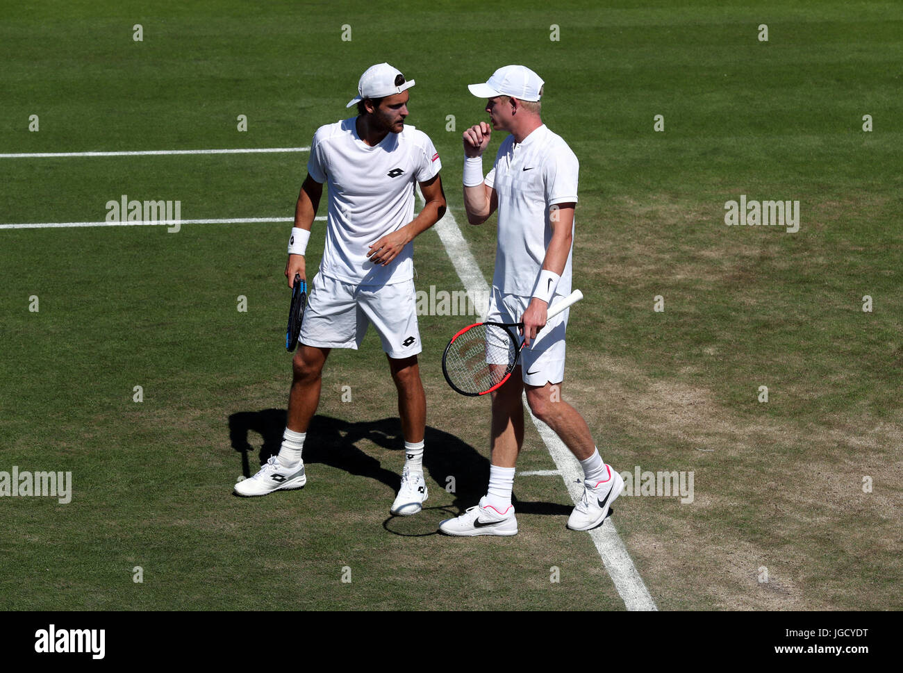 Kyle Edmund with Joao Sousa during their Men's doubles against Purav ...