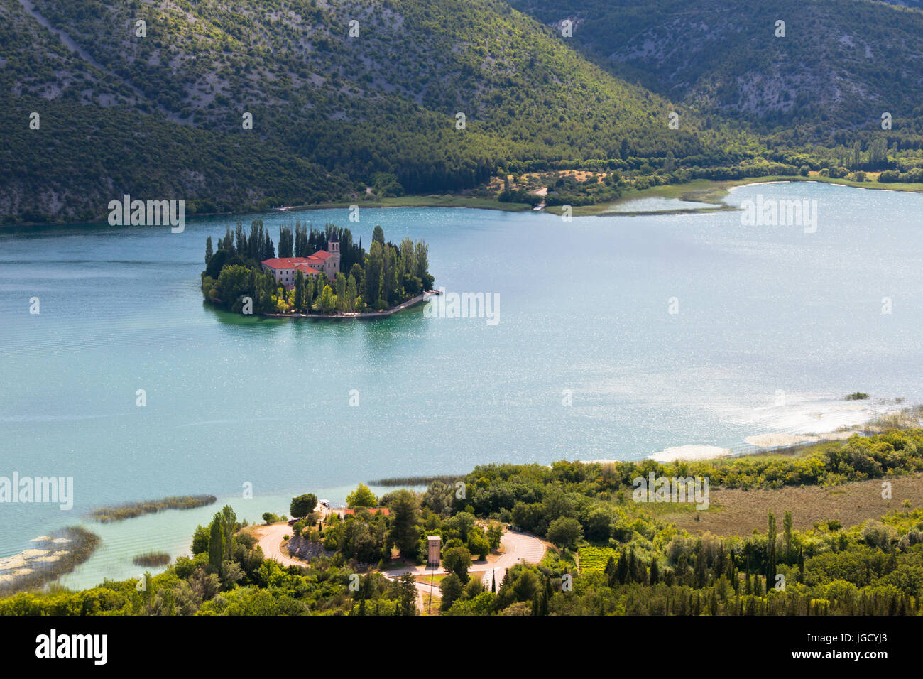 Visovac christian monastery on the island in The Krka National park ...