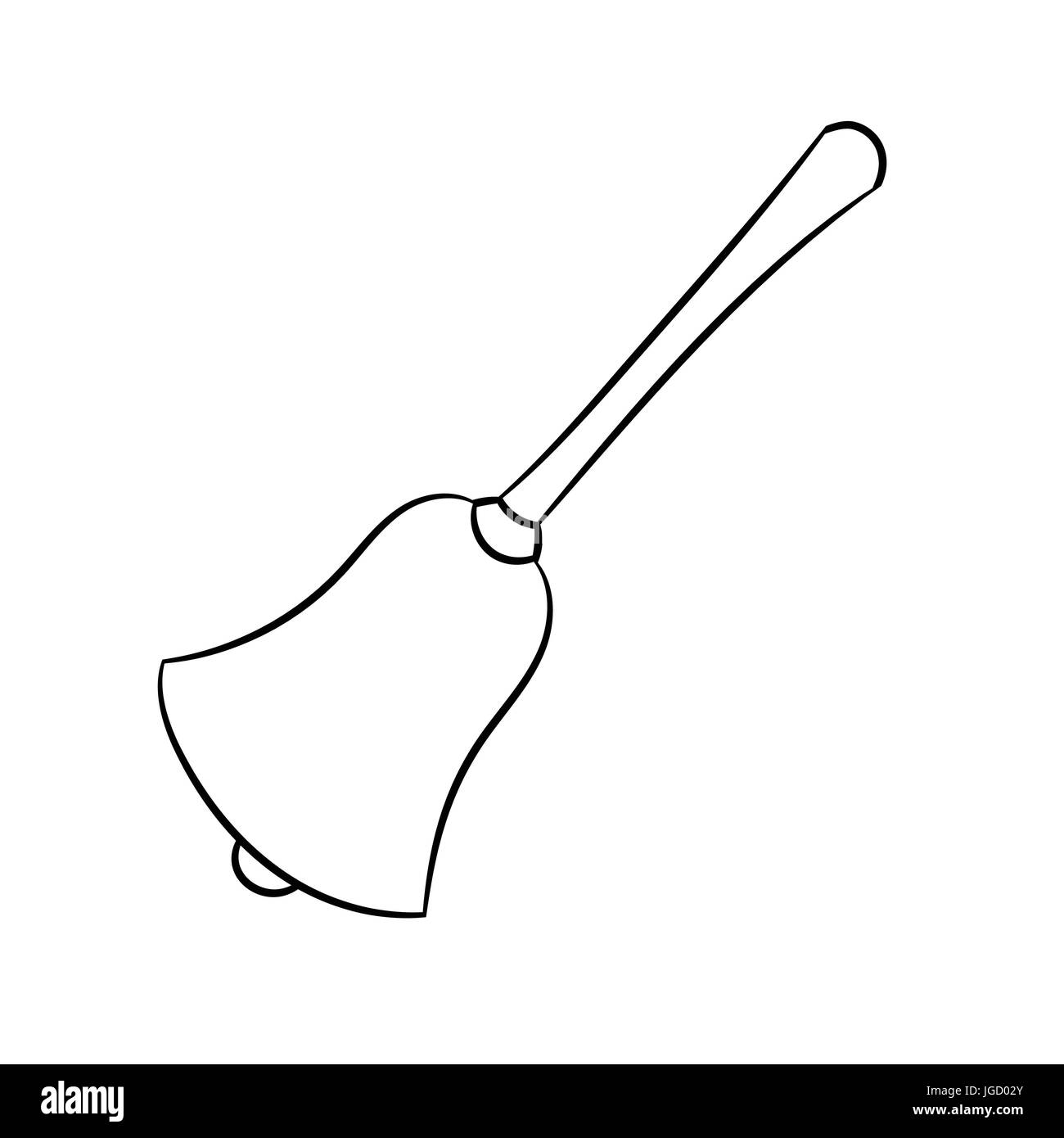 Hand drawn sketch of Bell with long handle isolated, Black and White ...