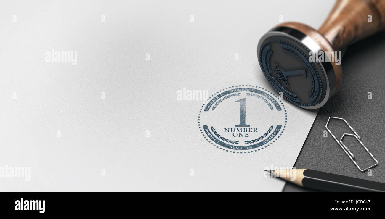 3D illustration of an office table with paper sheet and rubber stamp ...