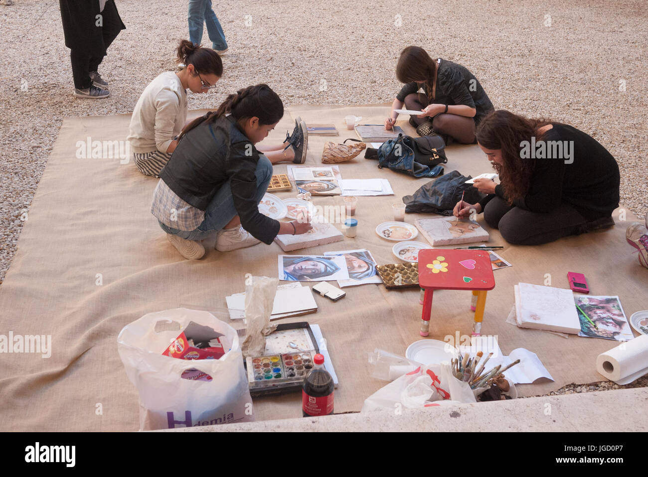 Female art students painting Stock Photo - Alamy Female art students painting Stock Photo - Alamy