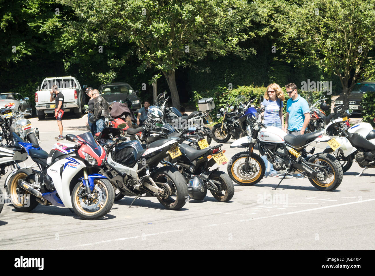 Dorking, UK-July 02, 2017:Motorcycle Enthusiasts meeting at Cafe near ...