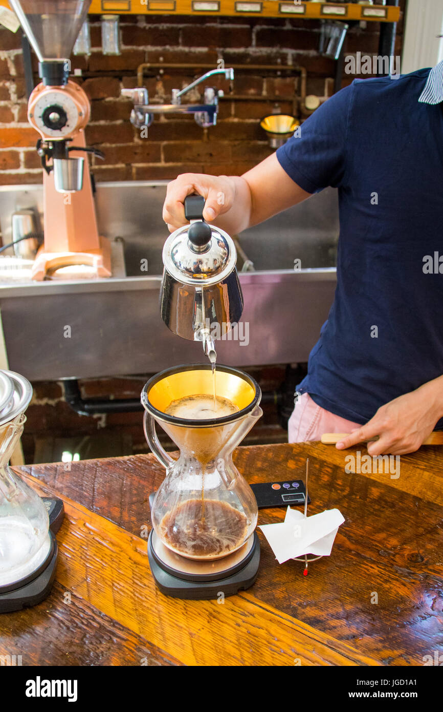 Pour over into a gold filter, Revolver Cafe, Cambie Street, Vancouver ...
