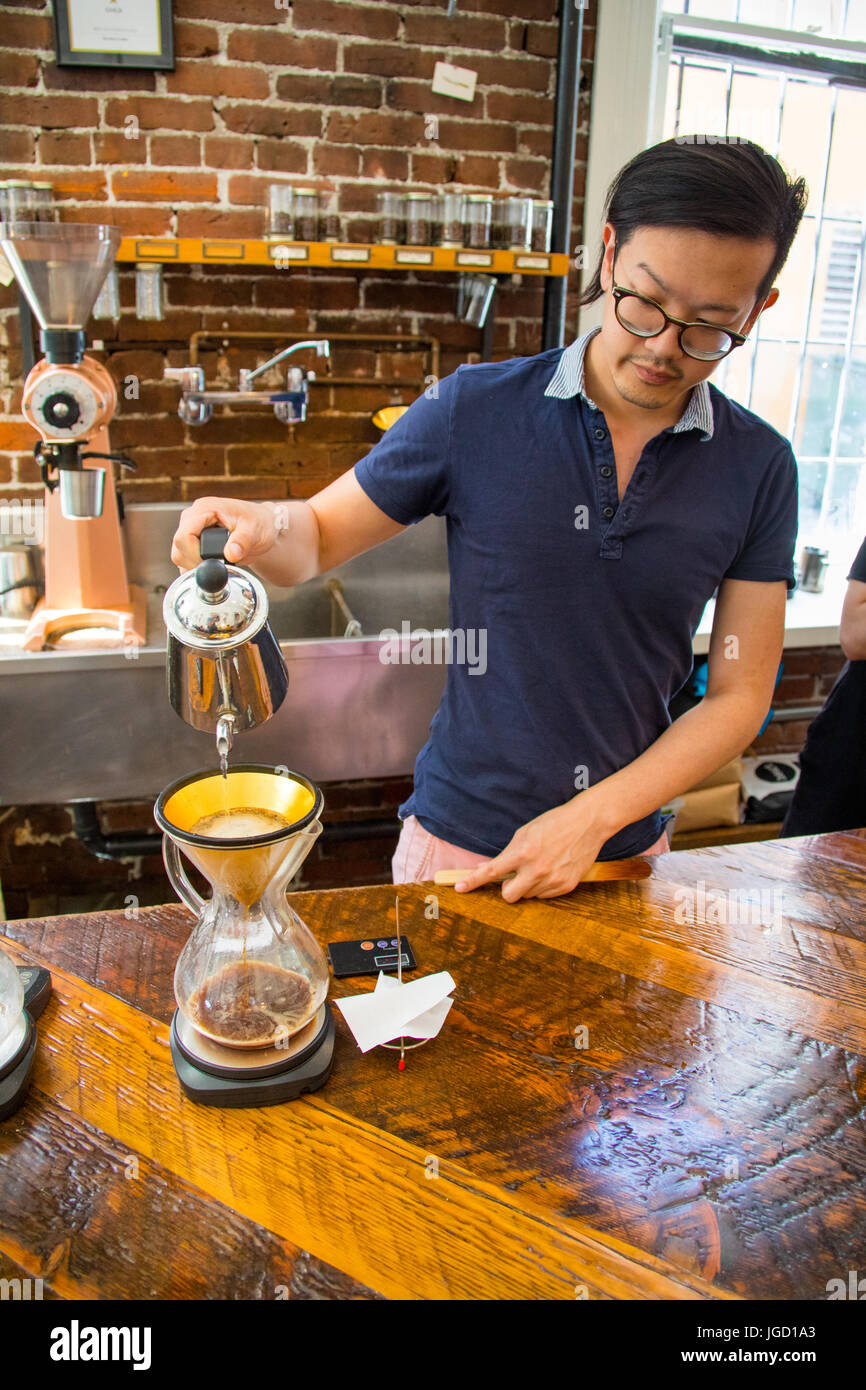 Pour over into a gold filter, Revolver Cafe, Cambie Street, Vancouver ...
