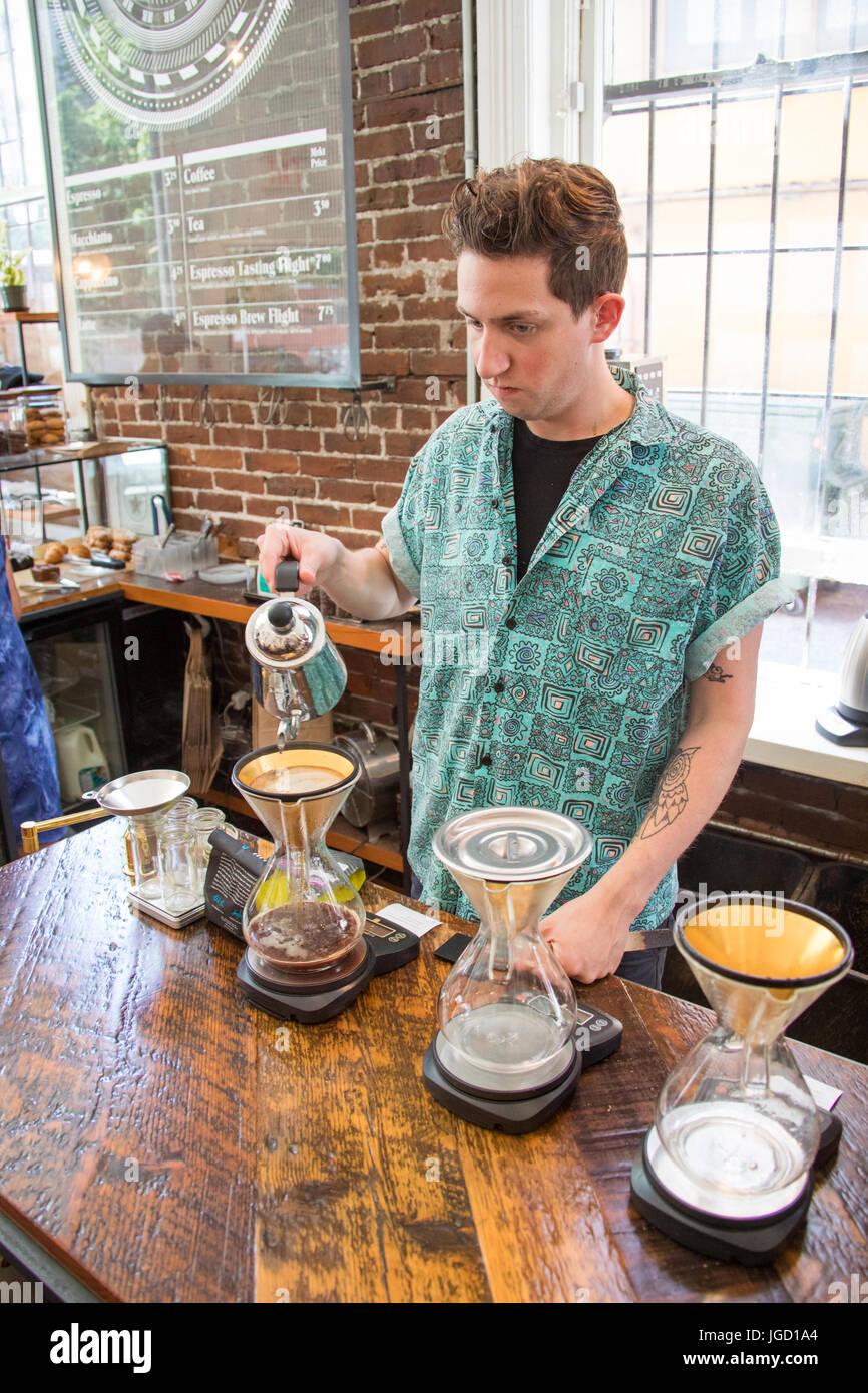 Pour over into a gold filter, Revolver Cafe, Cambie Street, Vancouver ...