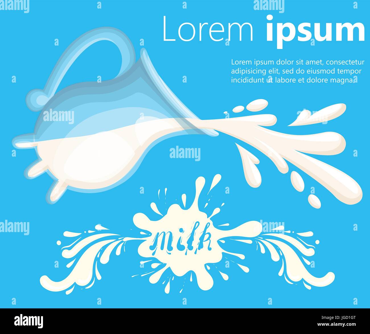 Milk splashes, drops and blots Set white milk splash and blot. Isolated ...