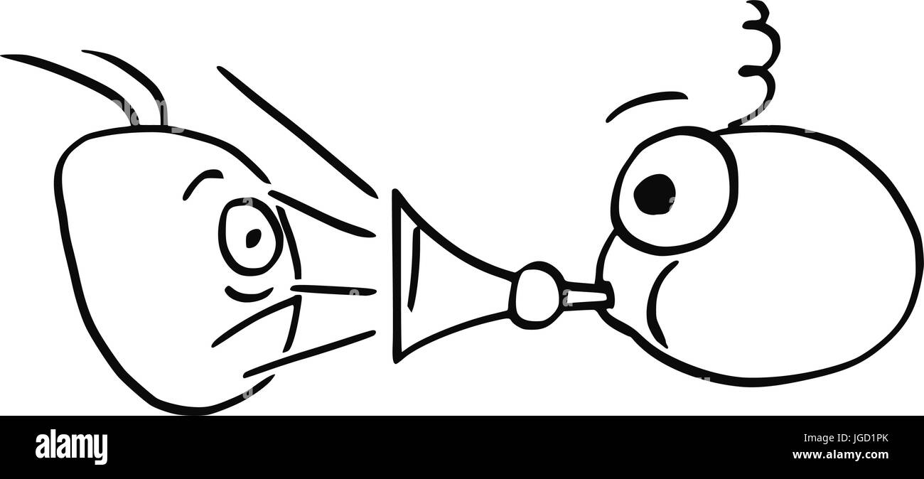 Cartoon vector of man playing horn vuvuzela sound against another man ...