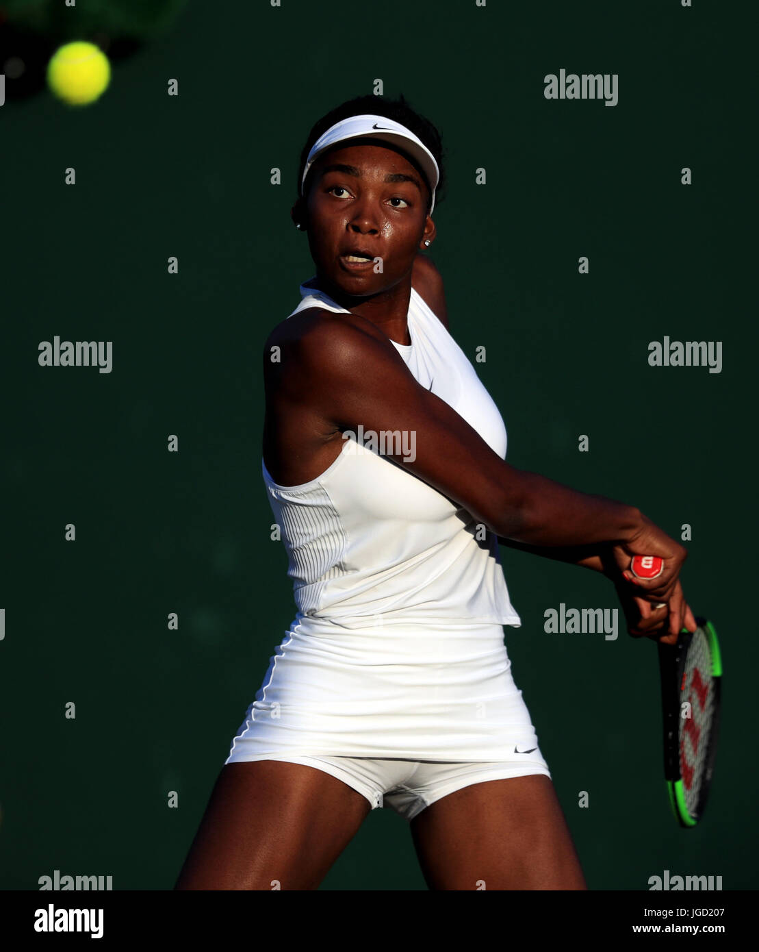 Francois Abanda in action against Jelena Ostapenko on day three of the ...