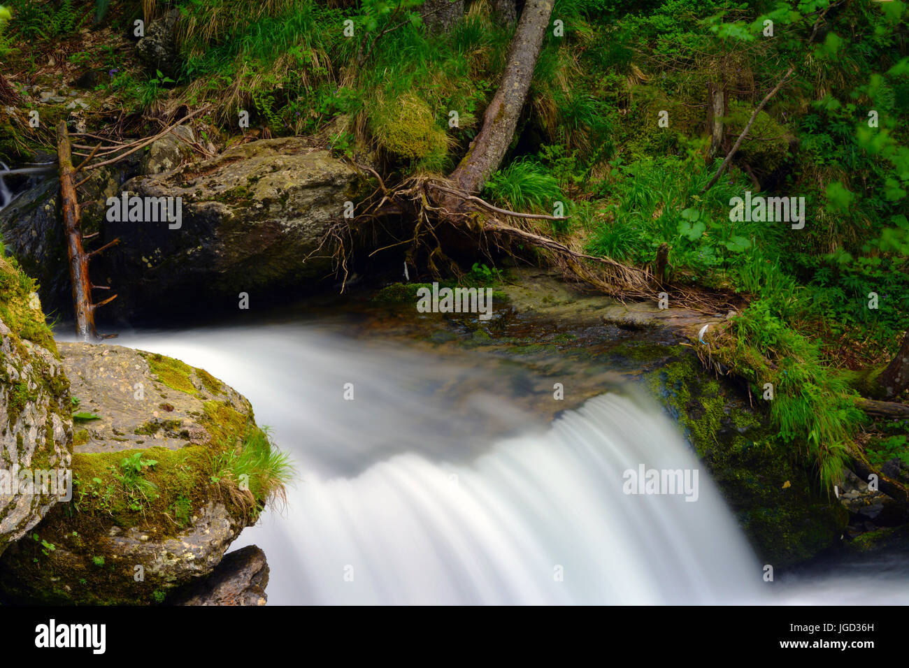 The Balea waterfall from the Fagaras mountains, in Romania Stock Photo ...