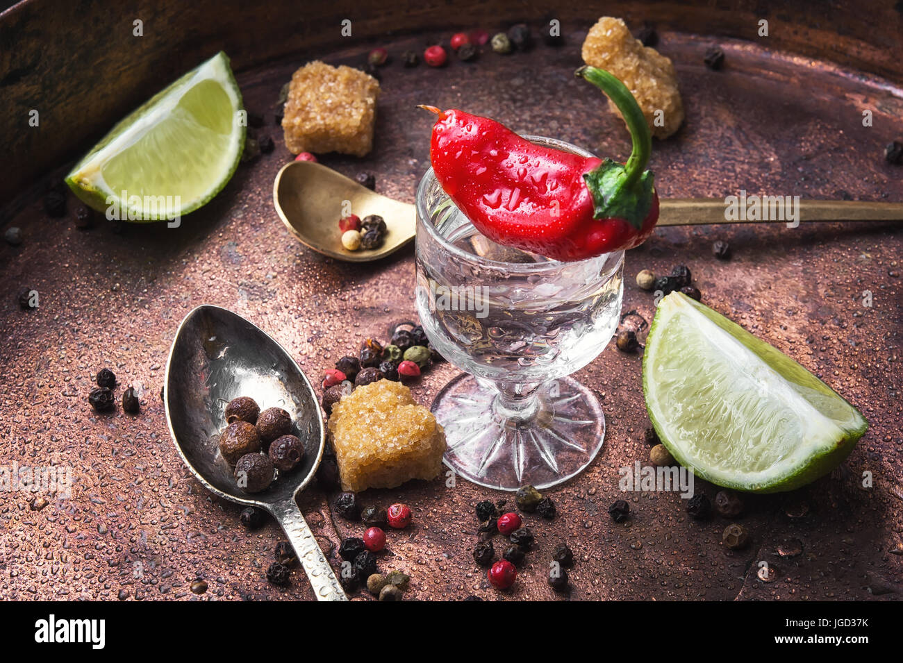 hot chili pepper cocktail with strong alcohol Stock Photo - Alamy
