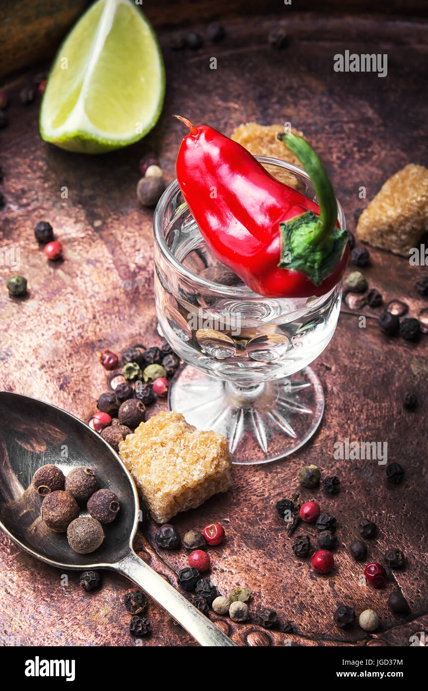 hot chili pepper cocktail with strong alcohol Stock Photo - Alamy