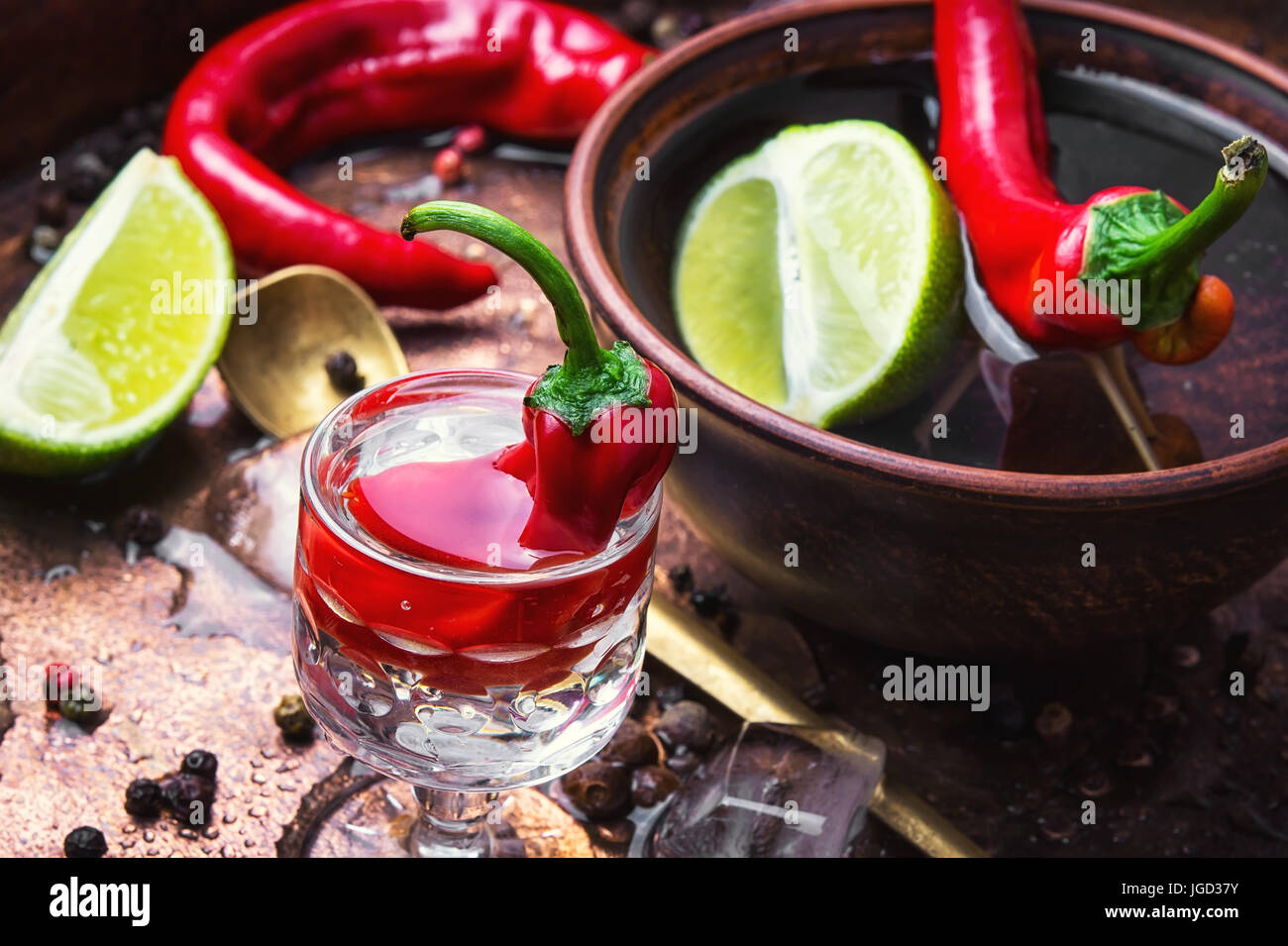hot chili pepper cocktail with strong alcohol Stock Photo - Alamy